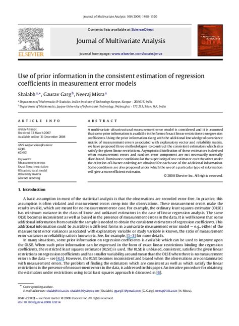Pdf Use Of Prior Information In The Consistent Estimation Of Regression Coefficients In