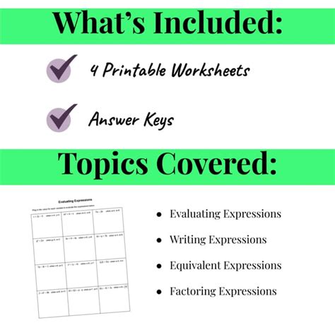 Algebraic Expressions Notes And Worksheet Writing Simplifying Evaluating