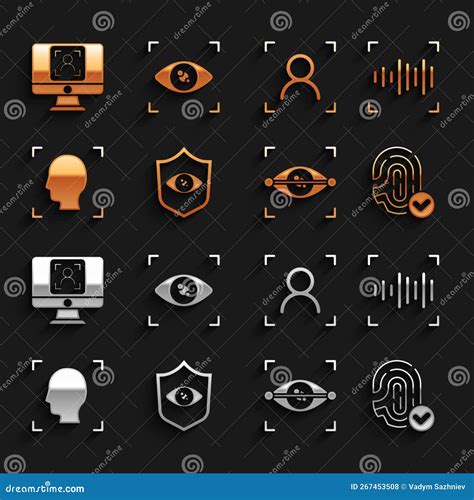 Set Shield Eye Scan Voice Recognition Fingerprint Eye Face And Icon Vector Stock Vector