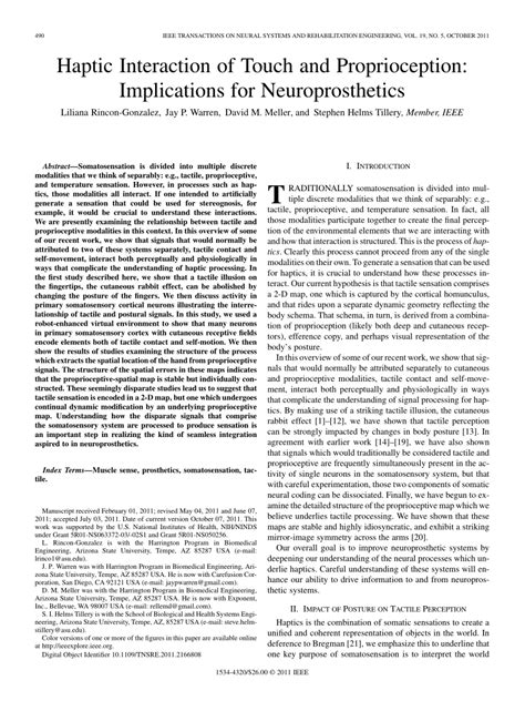 Pdf Haptic Interaction Of Touch And Proprioception Implications For