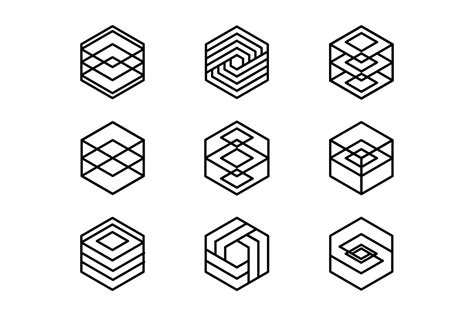 Hexagon Line Art Set Graphic By Musa Studio Creative Fabrica