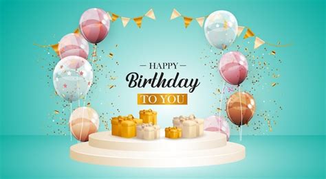 생일 축하 색종이 풍선 배너 디자인 프리미엄 벡터