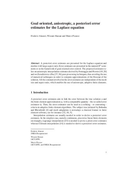 Pdf Goal Oriented Anisotropic A Posteriori Error Estimates For The