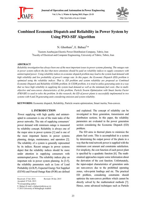 pdf combined economic dispatch and reliability in power system by