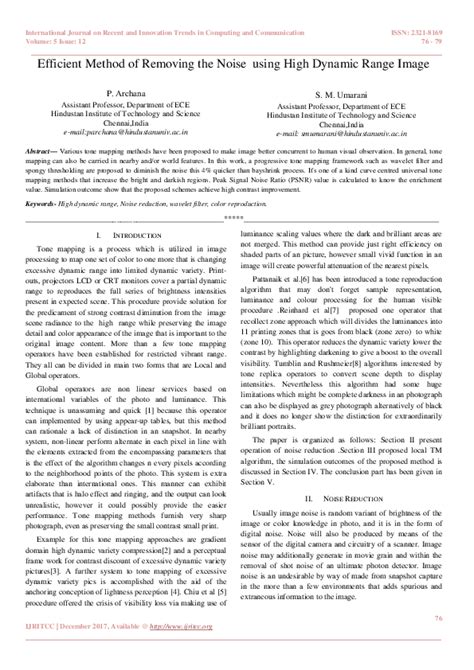 pdf efficient method of removing the noise using high dynamic range image