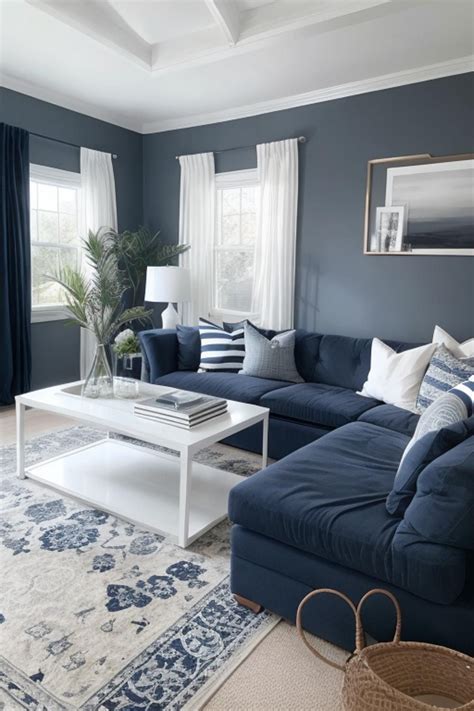 Chic Blue And White Living Room Minimalist Design With Cozy Couch Chair