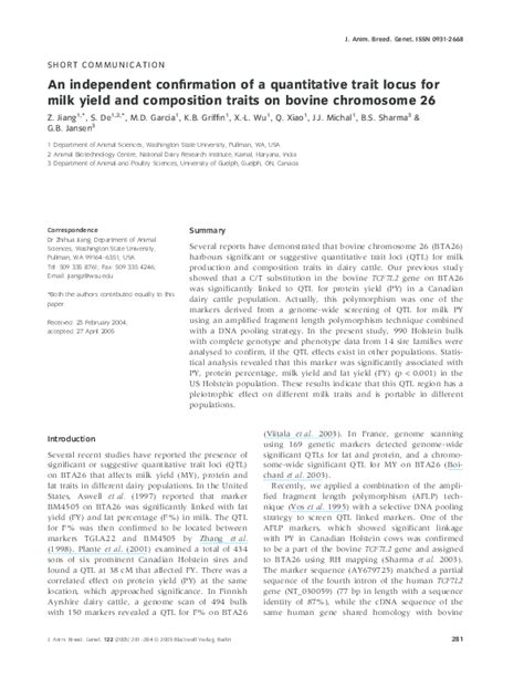 Pdf An Independent Confirmation Of A Quantitative Trait Locus For Milk Yield And Composition