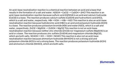 Solved Which Of The Following Reactions Is An Acid Base Neutralization Reaction H2so4 Cacl2