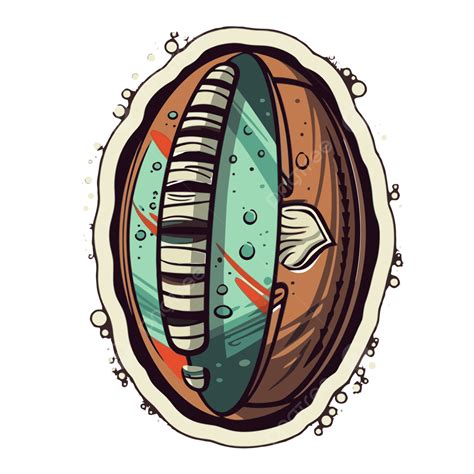 만화 물고기는 조개 안에 앉아 클립 아트 벡터 고립 된 만화 럭비 공 스티커 디자인 상표 Png 일러스트 및 벡터 에 대한