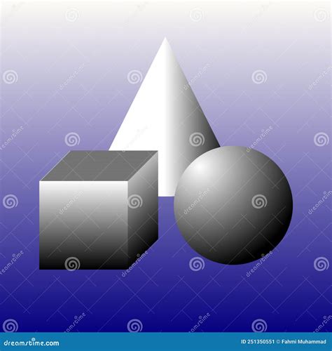 Basic 3d Shape Models Cube Sphere And Cone And Its Shadow Stock