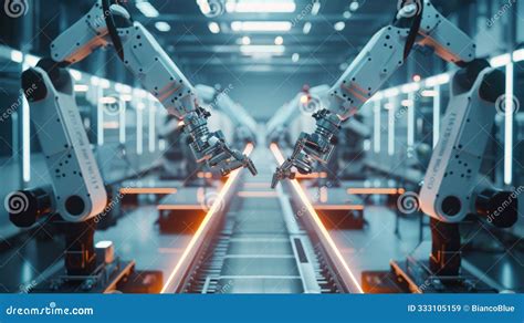 Robotic Arm Working In A Modern Factory Automation And Technology Aig53 Stock Image Image