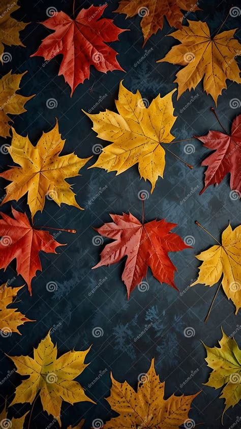 Green Autumn Fall Maple Leaves On A Dark Background Stock Illustration