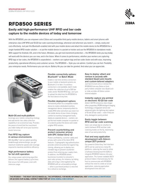 Rfd8500 Specification Sheet Pdf Radio Frequency Identification Bluetooth