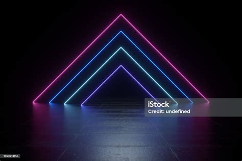 미래의 공상 과학 추상 파란색과 보라색 네온 빛 모양 검은 배경과 텍스트 3d 렌더링 그림에 대 한 빈 공간을 가진 반사 콘크리트에 0명에 대한 스톡 사진 및 기타 이미지