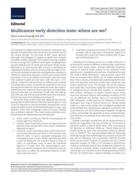 PDF Multicancer Early Detection Tests Where Are We