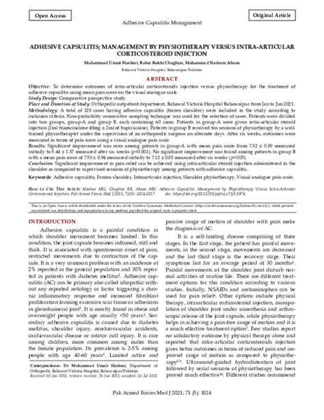 Pdf Adhesive Capsulitis Management By Physiotherapy Versus Intra