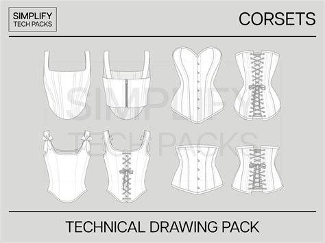 Corsets Flat Sketches Bundle Fashion Flats Fashion Design Technical Drawing Tech Pack Vector