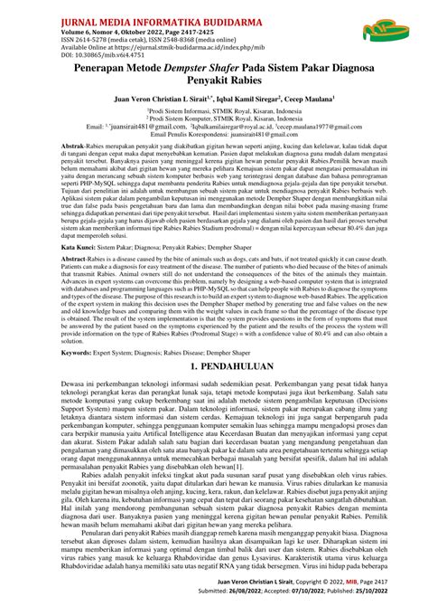 Pdf Penerapan Metode Dempster Shafer Pada Sistem Pakar Diagnosa