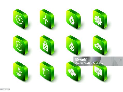 풍력 터빈 물 에너지 잎 식물 기어 기계 Co2 배출 구름 잎이있는 위치 재활용 깨끗한 물 구름 비 및 전기 플러그 아이콘을