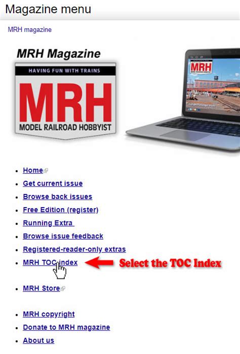 How Do I Use The Toc Index Model Railroad Hobbyist Magazine