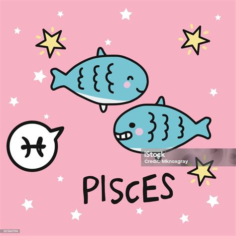 물고기 자리 운세 만화 벡터 일러스트 레이 션 낙서 스타일 점성술에 대한 스톡 벡터 아트 및 기타 이미지 점성술 등장인물 검은색 Istock