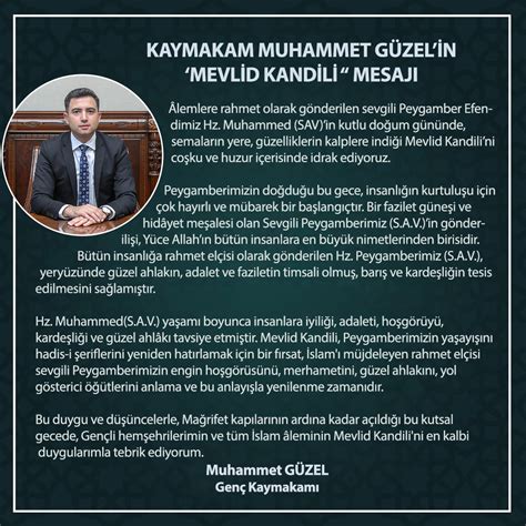 Kaymakamimiz Muhammet GÜzelİn ‘mevlİd Kandİlİ Mesaji