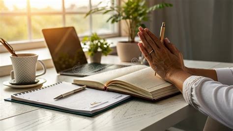 An Open Palm Resting On A Desk Fingers Lightly Touching A Breathing
