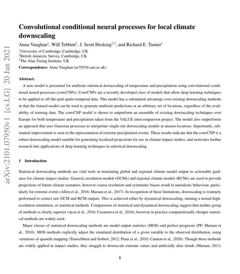 Pdf Convolutional Conditional Neural Processes For Local Climate Downscaling