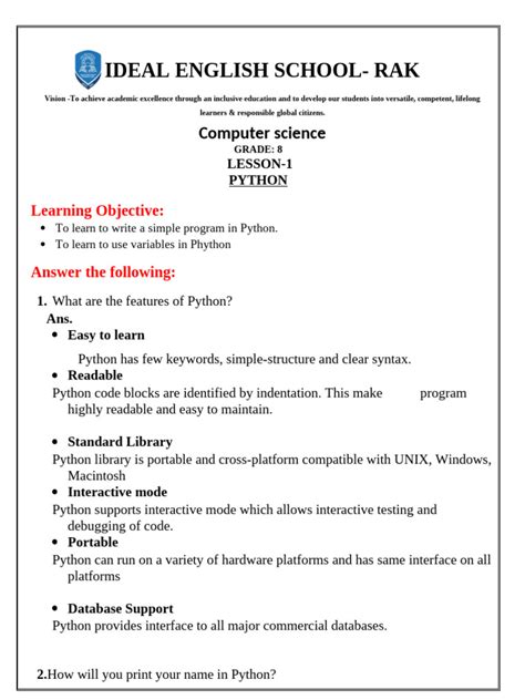 Grade 8 Computer Lesson 1 Pdf