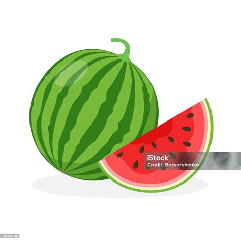 수 박과 육즙 수 박 조각 벡터 일러스트 레이 션 평면 디자인에 고립 된 흰색 배경 건강한 식생활에 대한 스톡 벡터 아트 및 기타 이미지 건강한 식생활 과육 과일