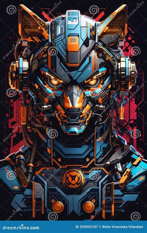 Robot Wolf Howling At Moon Vector Illustration 84812938