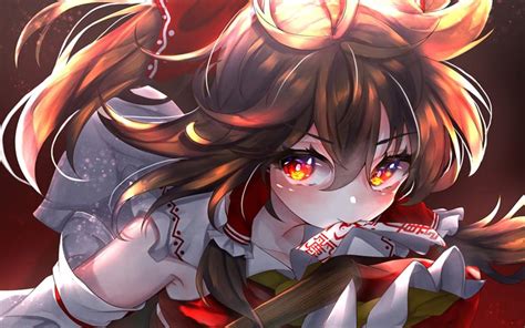 다운로드 하쿠레이 레이무 4k 빨간 눈 동방 삽화 동방 프로젝트 만화 주역 동방 캐릭터 레이무 하쿠레이 동방 바탕 화면 무료 데스크톱 용 무료 데스크톱 용 그림