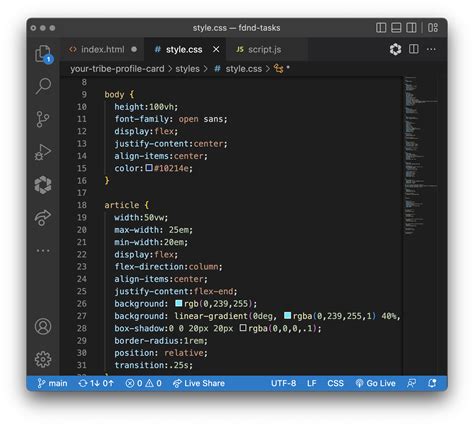 your tribe profile card maak met html css en javascript een visitekaartje