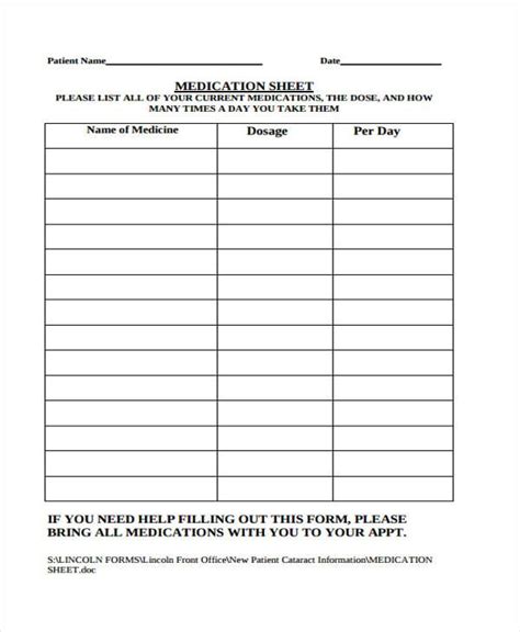 9 Medication Sheet Templates Organize Your Medication Intake