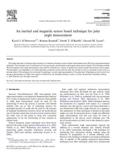 Pdf An Inertial And Magnetic Sensor Based Technique For Joint Angle