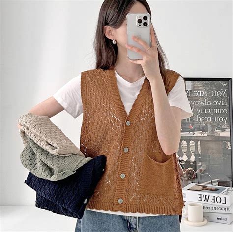 여름 조끼 레이어드룩 여성 브이넥 스카시 오픈 니트 조끼 베스트4컬러