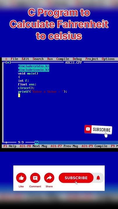 C Program To Convert Fahrenheit To Celsius Shorts Ytshorts Viral Trending Reels Youtube