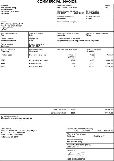 Export Invoice Template Pdf PDF Template