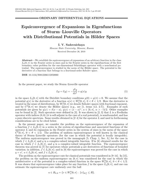 Pdf Equiconvergence Of Expansions In Series In Eigenfunctions Of
