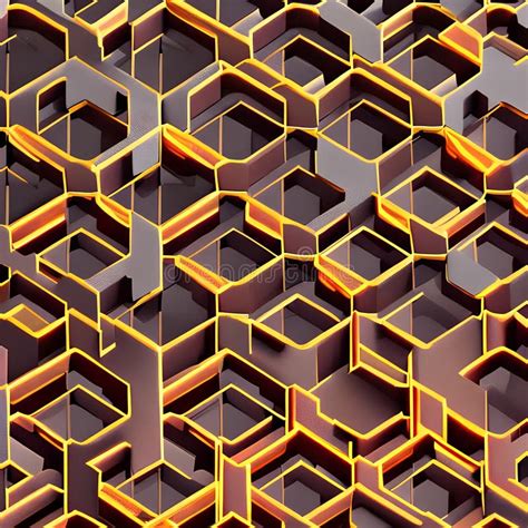 A Repeating Pattern Of Interlocking Hexagons In Shades Of Orange And Pink Generative AI Stock