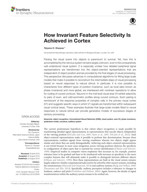 pdf how invariant feature selectivity is achieved in cortex