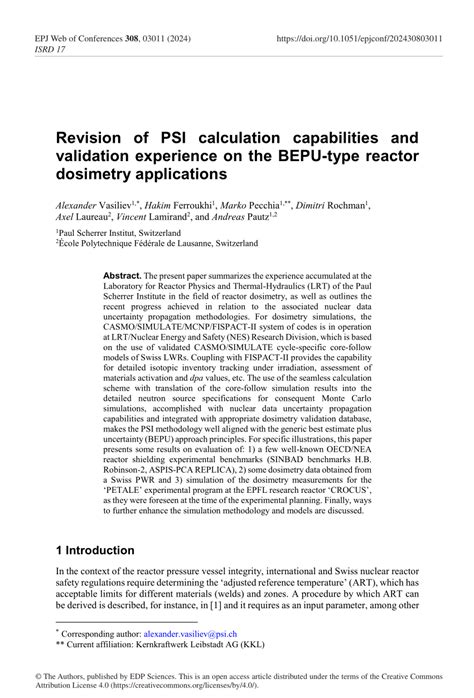 Pdf Revision Of Psi Calculation Capabilities And Validation Experience On The Bepu Type