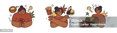 패스트 푸드 또는 건강 식품 개념 올바른 영양 선택 야채 대 햄버거와 설탕 물 달콤하고 정크 푸드의 거부 벡터 일러스트레이션의 플랫 스타일입니다 격리된 요소 감자 요리에