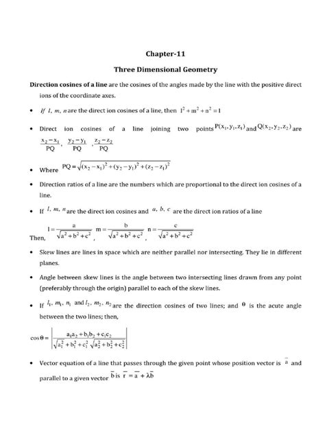 Three D Geometry Notes Pdf
