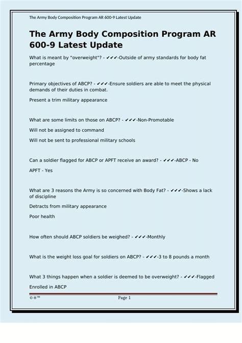 The Army Body Composition Program Ar 600 9 Latest Update The Army Body Composition Program