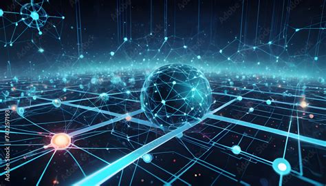 Abstract Tech Background With Interconnected Cyber Cells Quantum Computing Network System And