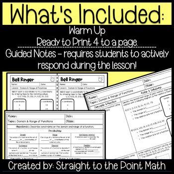Domain Range Of Functions Lesson Warm Up Guided Notes Practice Exit Slip