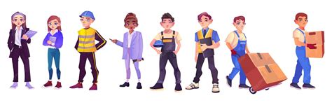 Premium Vector Set Of Warehouse Employee In Row Cartoon Design