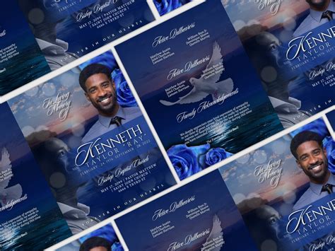 Blue Cloud Funeral Program Template 8 Page Memorial Booklet Digital