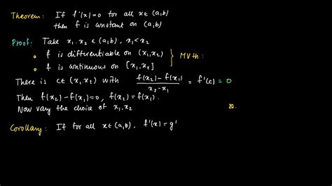 M 09 04 Mean Value Theorem And Constant Functions Youtube